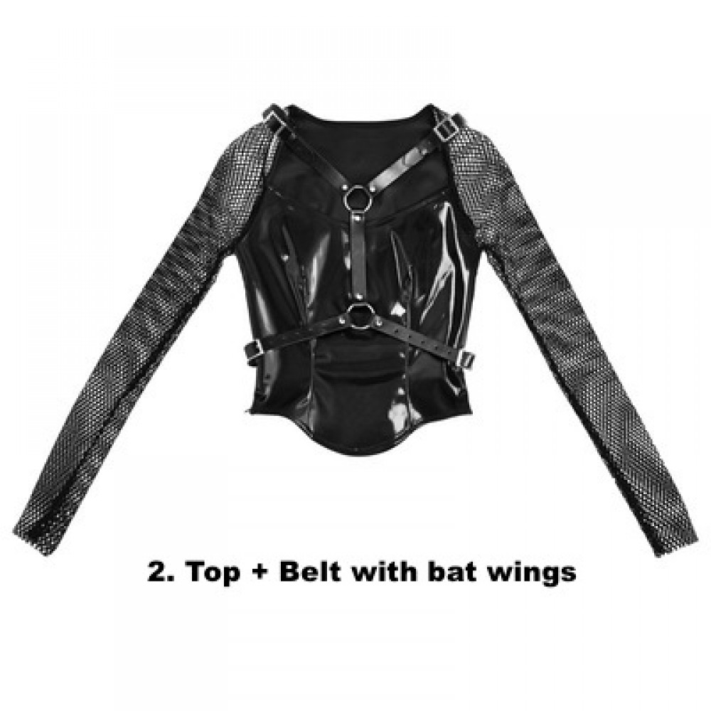 Liquid Invasion Punk PU Bat Wings Fishnet Top (BSY136)