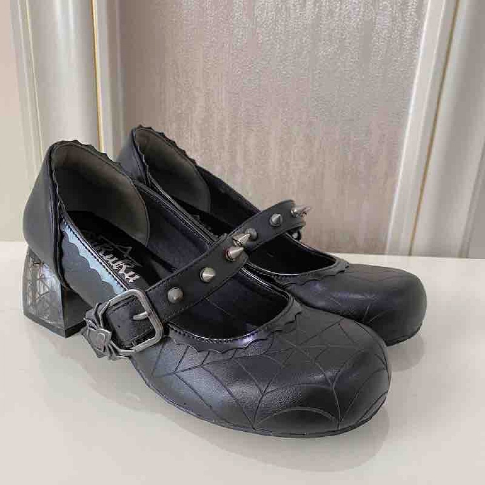 Spider Web Studded Gothic Lolita Shoes by Gururu (GU57)