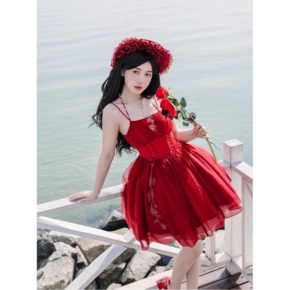 Tidal Locking Red Gothic Lolita Outfit by Withpuji (WJ169)